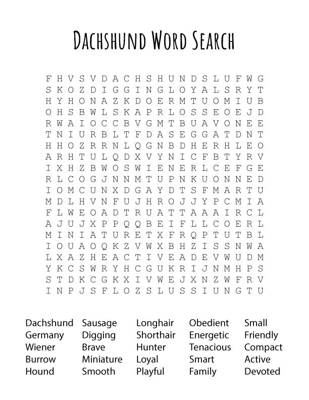 FREE Dachshund Word Search Puzzle – Printable Fun Activity for Dog Lov ...