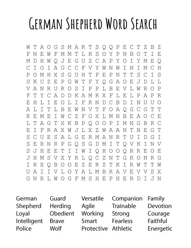German Shepherd Word Search Puzzle – Free Printable Word Find Fun for ...