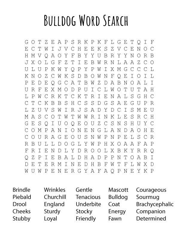 FREE Bulldog Word Search Puzzle – Printable Fun Activity for Dog Lover ...