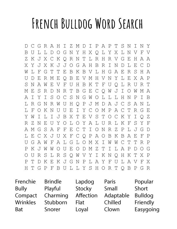 FREE French Bulldog Word Search Puzzle – Printable Fun Activity for Do ...